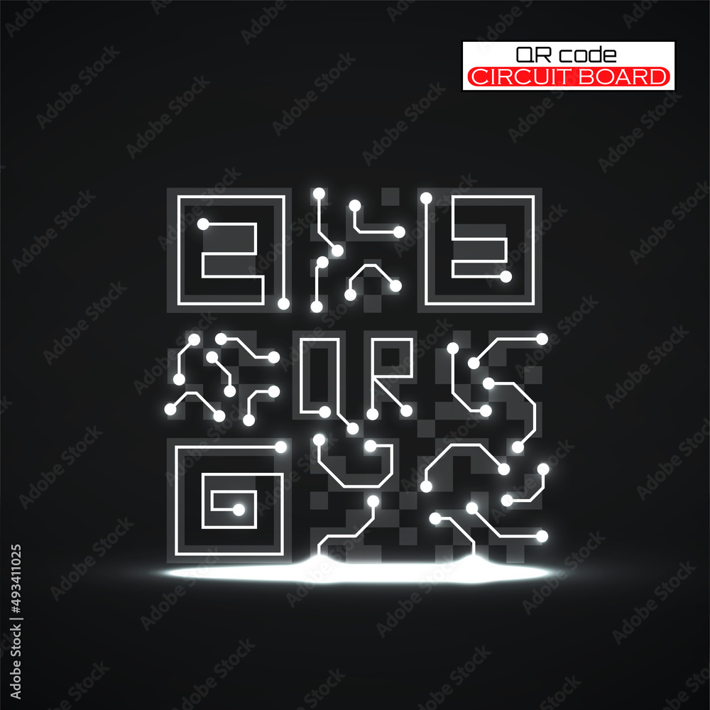 Qr code with Circuit board logo. Technology code, barcode ...