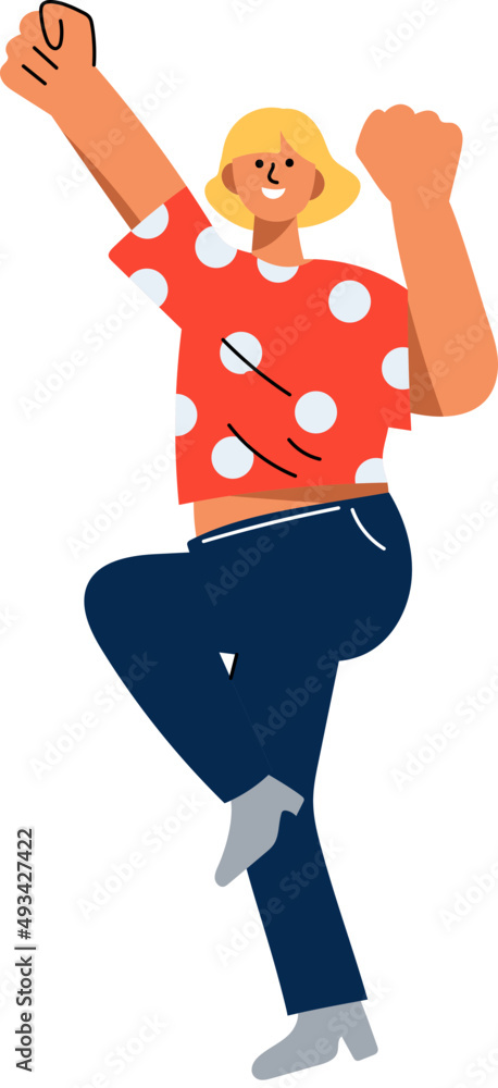 Cute short hair girl illustration. Female character jumping posture. 素材 ...