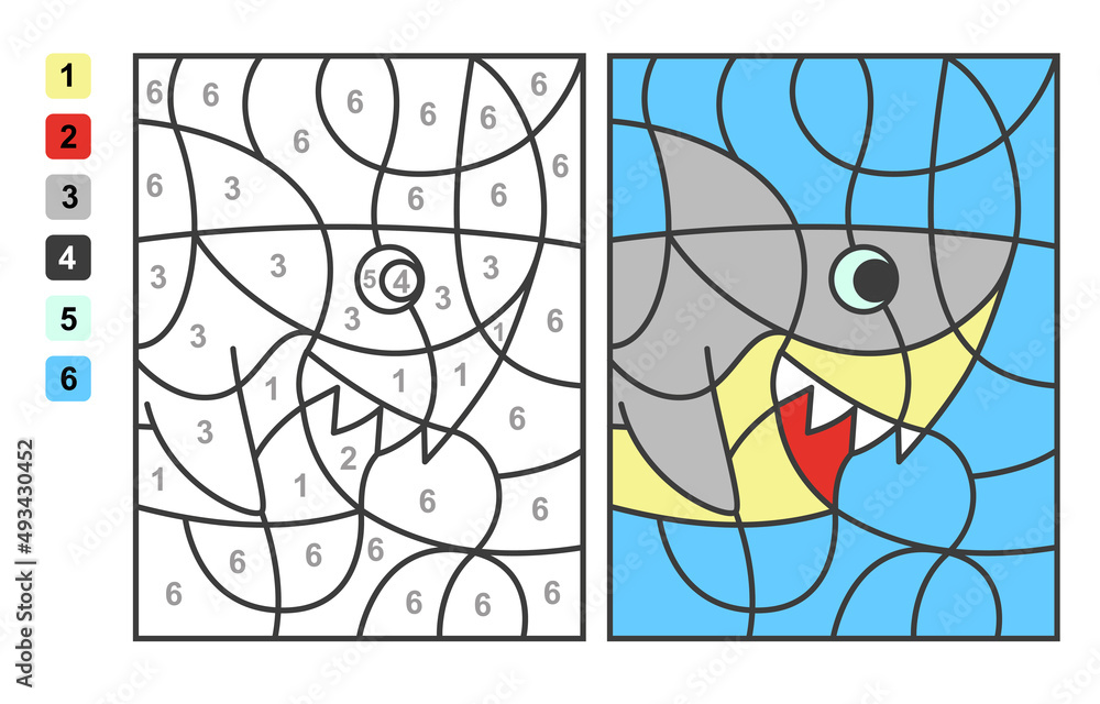 Color by numbers sea and ocean life. Puzzle game for children education ...