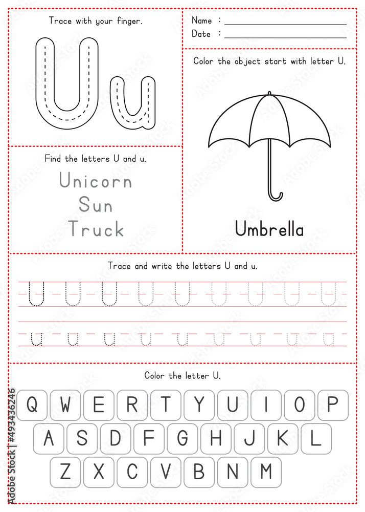 Children Learning Printable - Tracing, Coloring, and Writing Alphabet U ...