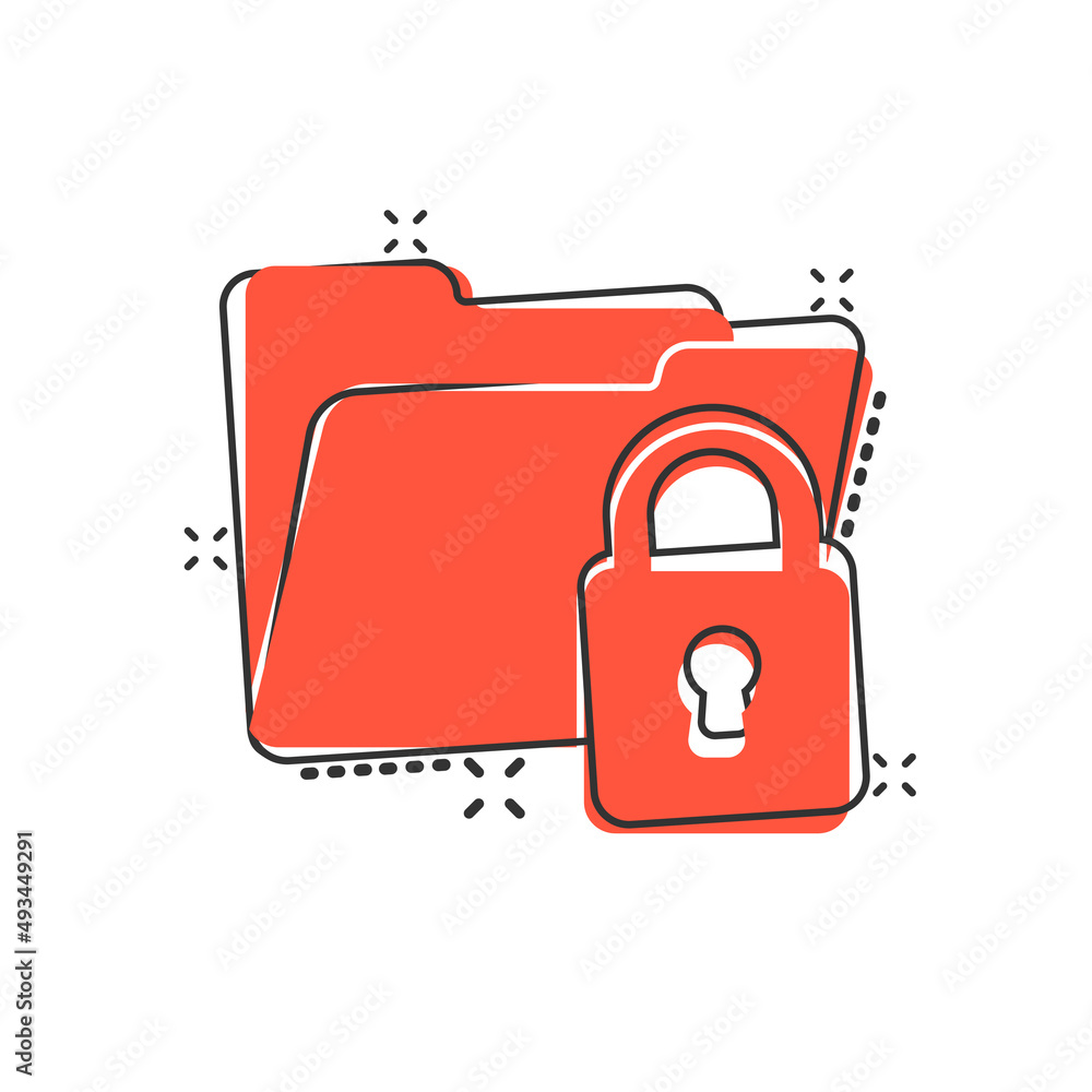 Files folder permission icon in comic style. Document access cartoon ...