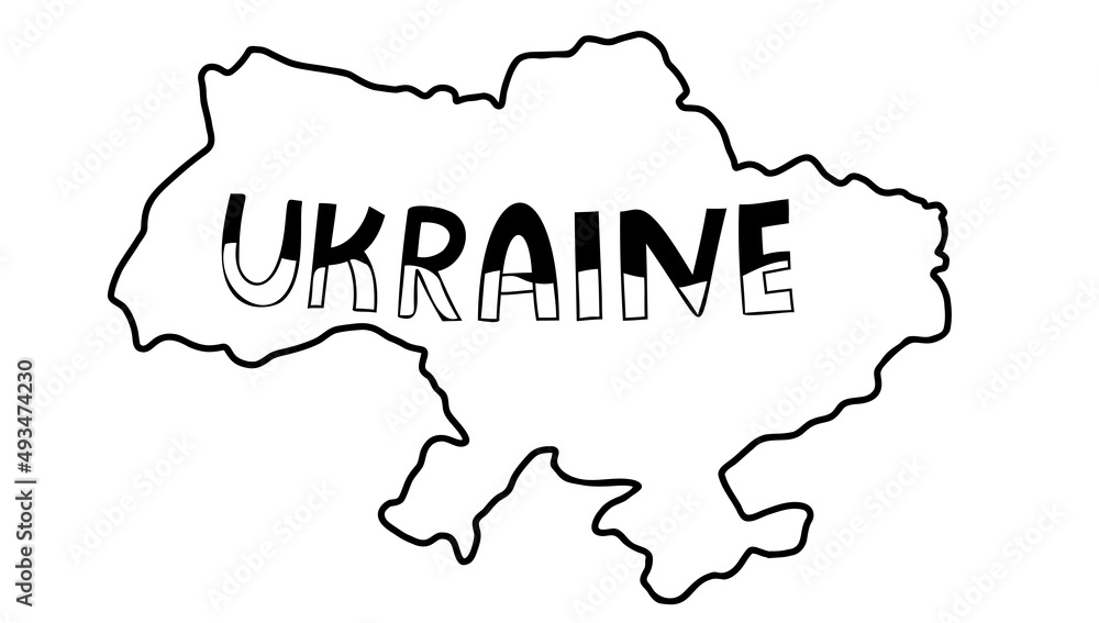 Word Ukraine. outline Map of Ukraine and coat of arms of country ...