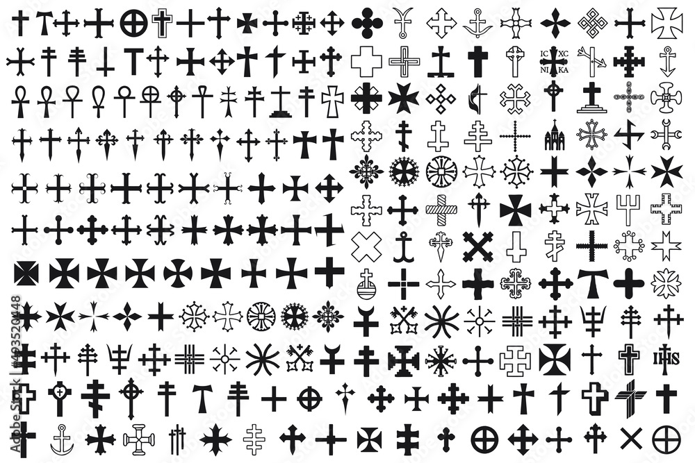 Vector illustration different heraldic crosses isolated on white ...
