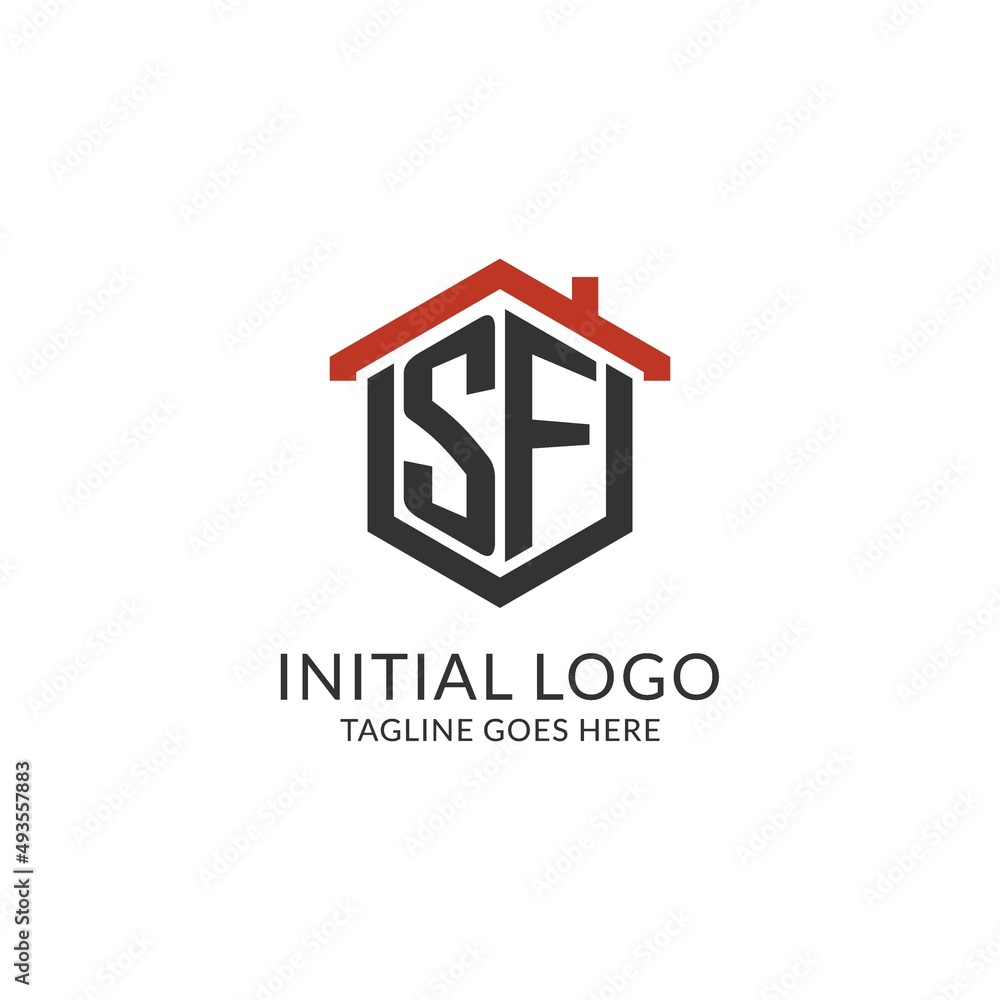 Initial logo SF monogram with home roof hexagon shape design, simple ...