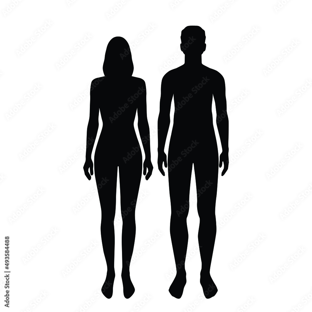 Vector silhouettes of man and woman standing, two person, body, couple ...