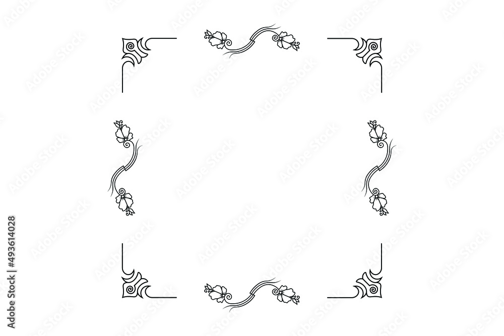 floral rectangle frame, invitation card elements, flower outline vector ...