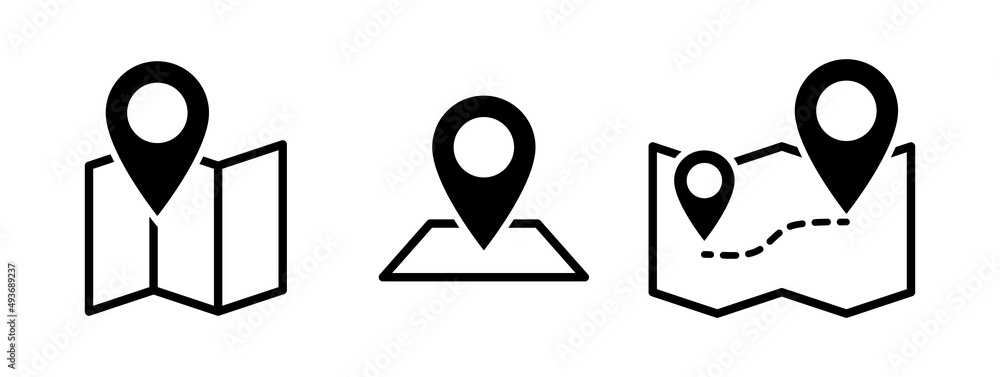 Map and location icon set. Map with path route. Vector illustration ...
