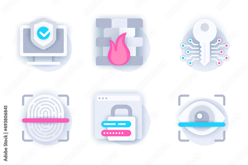 Cyber security web concept of 3d paper icons set. Pack flat pictograms ...