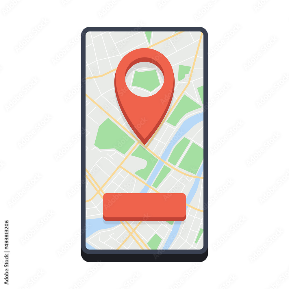 3d Map GPS navigation. Mobile app with navigation map with button on ...