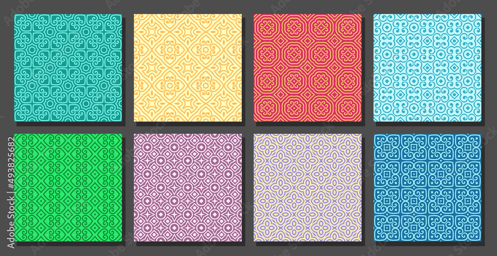 Vector Arabic Seamless Patterns Set, 8 square repeating colorful ...