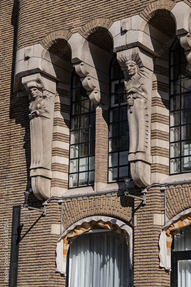 Architectural fragments of American Hotel built in 1902 on Leidseplein ...