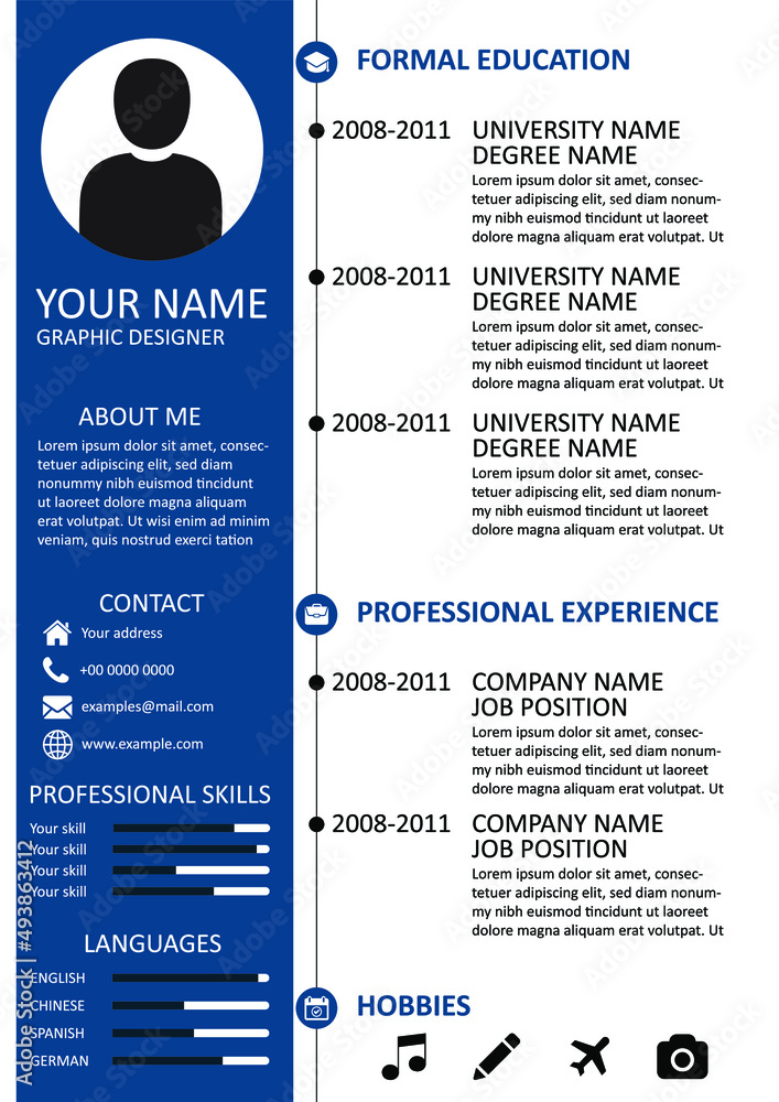 CV - Resume Template. Modern Simple Design. Blue Color Background. A4 ...