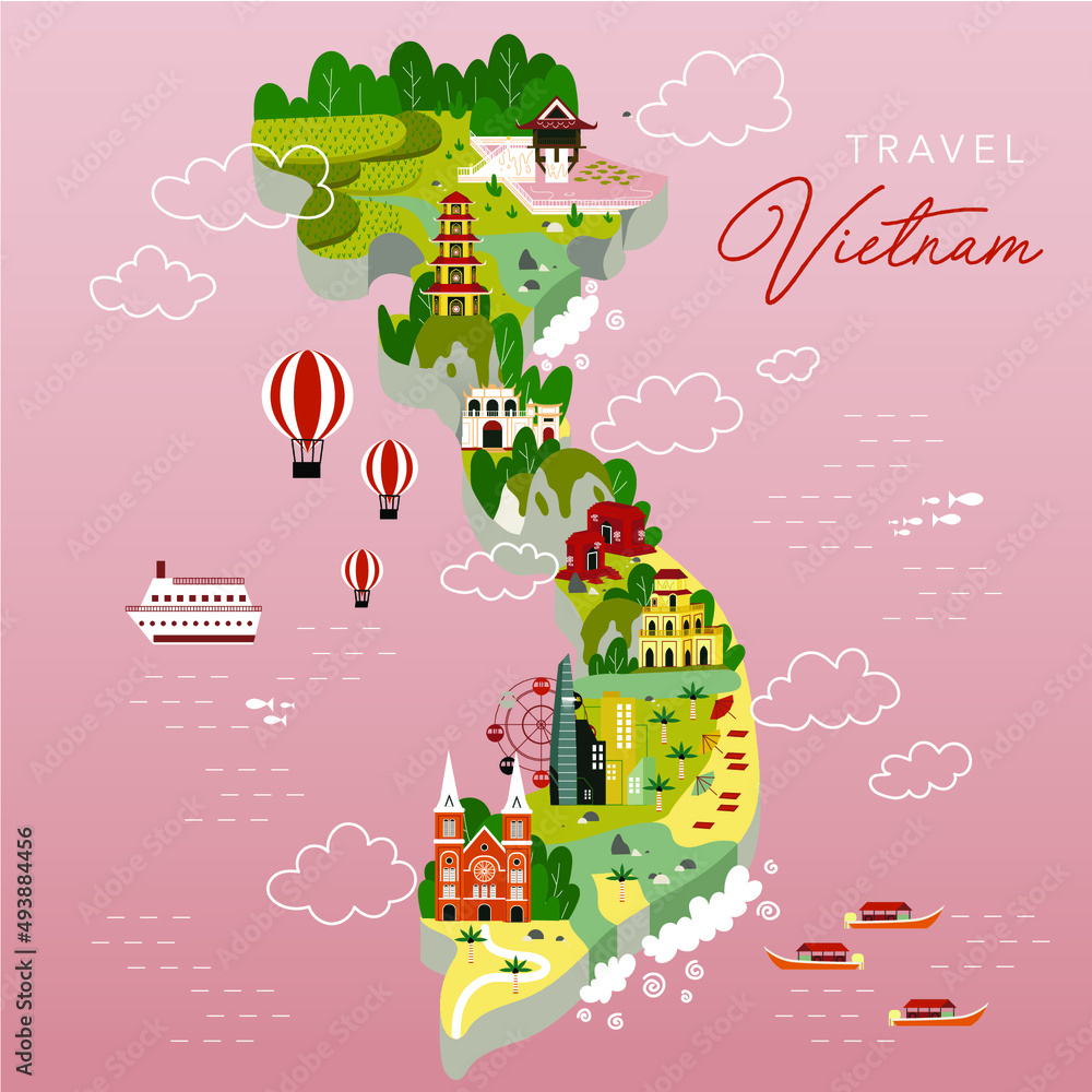 Vietnam Travel Map Stock Vector | Adobe Stock
