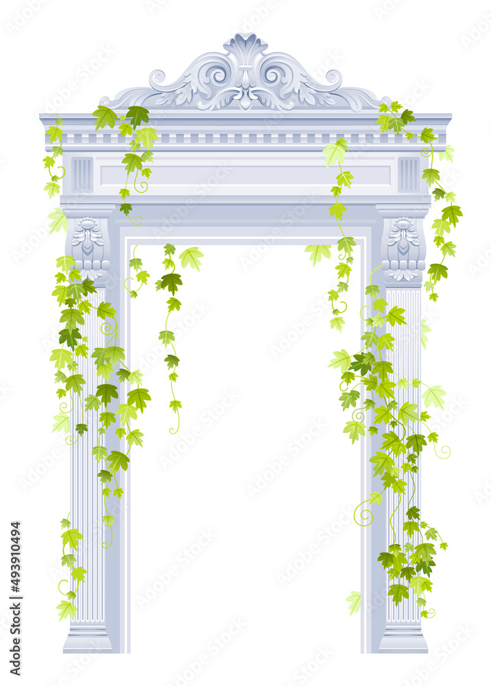 Greek arch pillar vector with ivy plant. 3d Roman antique architecture ...