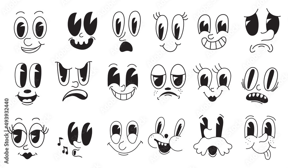 Facial mascot 30s. Looking toon faces quirky characters, creator ...