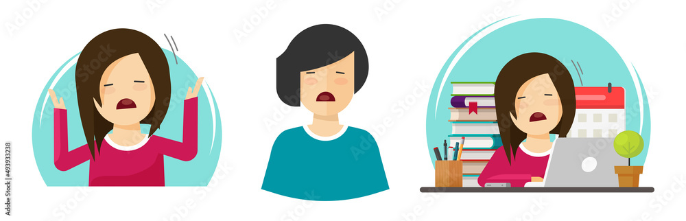 Sad woman girl in grief vector drawing or depressed frustrated pupil ...