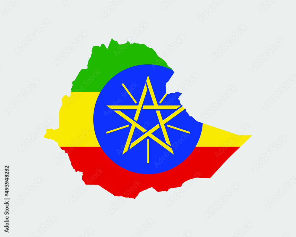 Ethiopia Map Flag. Map of Ethiopia with the Ethiopian country banner ...