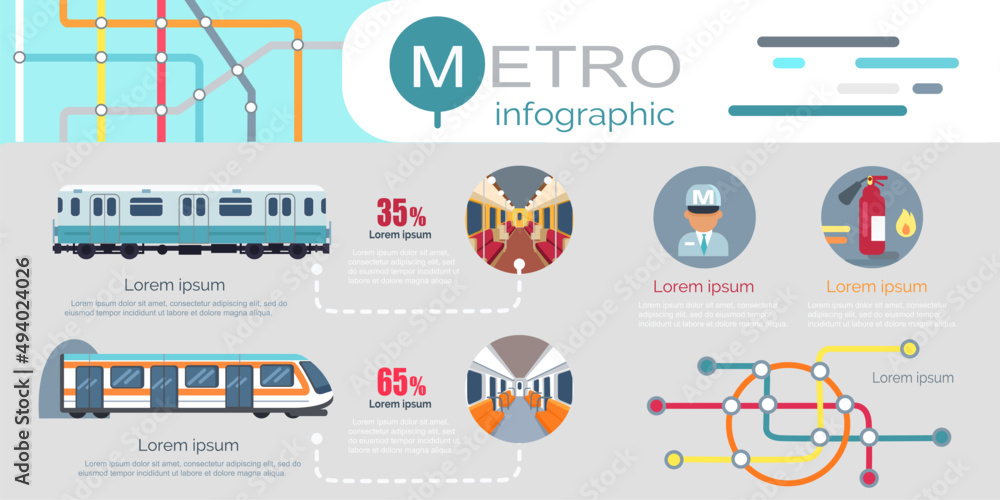 Public transport flat infographic diagram with tramway underground ...