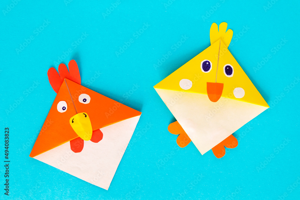 Step by step photo instruction how to make origami paper bookmark chick ...