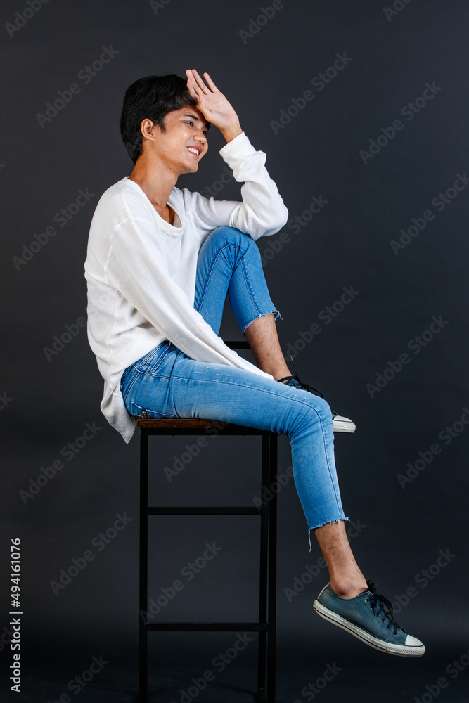 Portrait studio full body shot of Asian young LGBTQ gay glamour ...