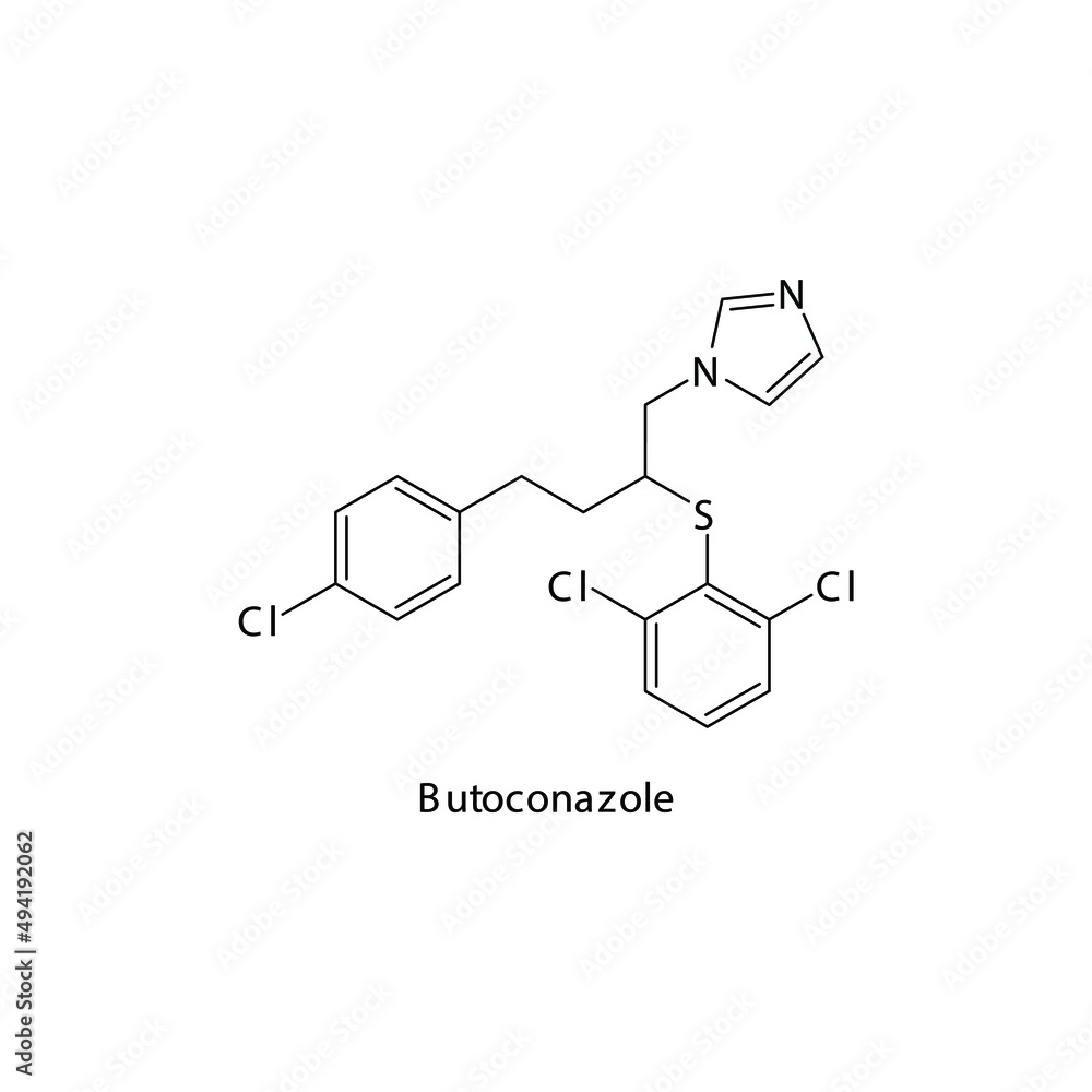 Butoconazole molecular structure, flat skeletal chemical formula. Azole ...