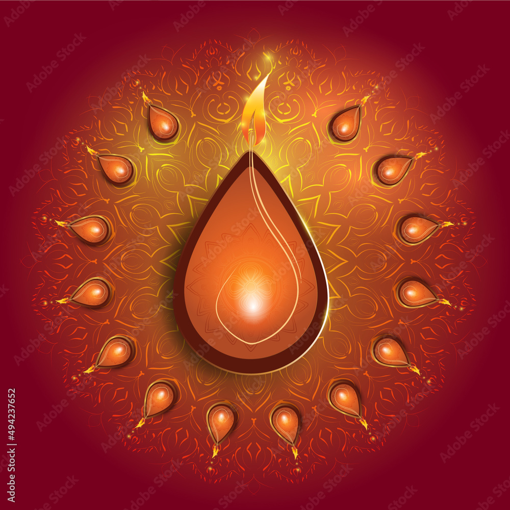 Deepavali Festival Of Lights, Red and Yellow Kunkum with Golden Lights ...