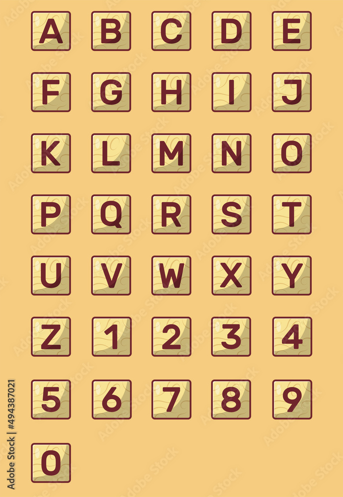 Alphabet and Number Wooden Blocks Vector Icon Illustration. Children ...