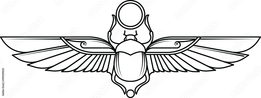 Ancient Egyptian scarab with wings line vector illustration Stock ...