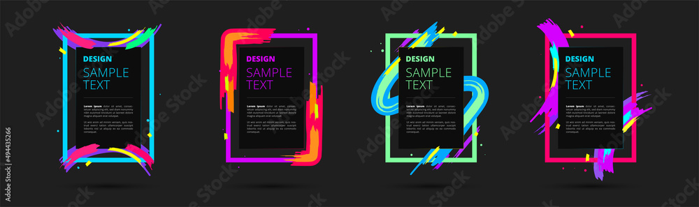 Set of neon vector frames for text and photos. Creative modern art ...