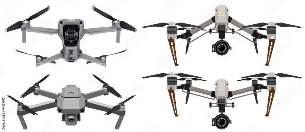 Set of Drones, Group of Drone Illustrations, Editable Drone Graphics ...