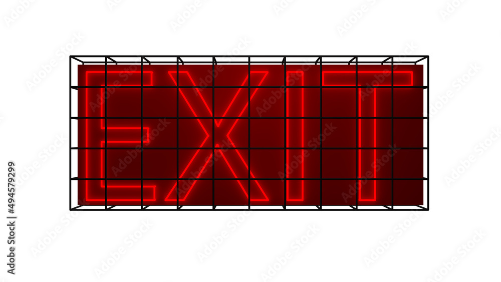 Red Neon Exit sign isolated on white background. Glowing font ...