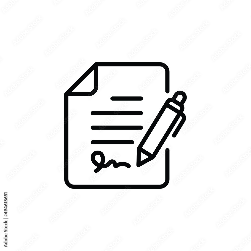 Pen signing contract icon. Simple outline style. Signature, paper, thin ...