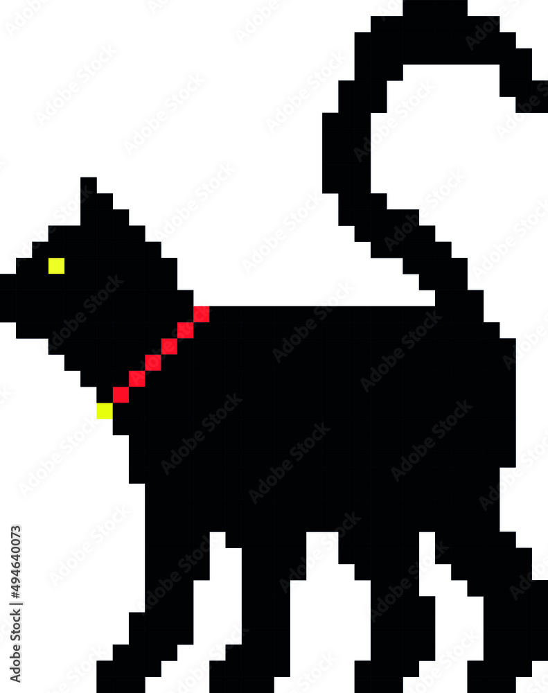 Black cat pixel art vector illustration. cat pixel image. Stock Vector ...