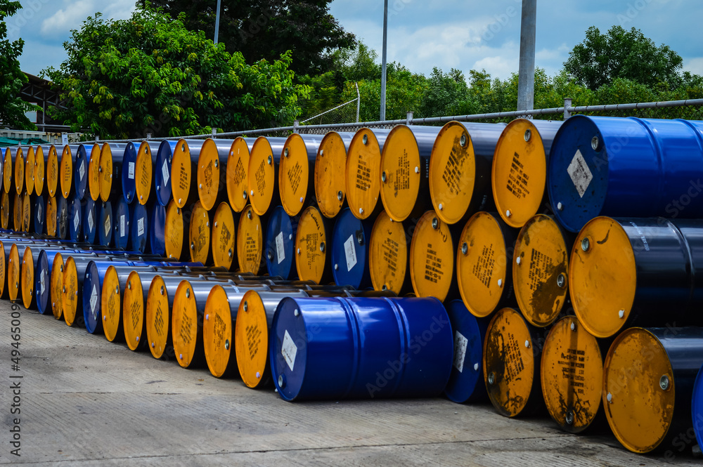 Industry oil barrels or chemical drums stacked up.chemical tank ...