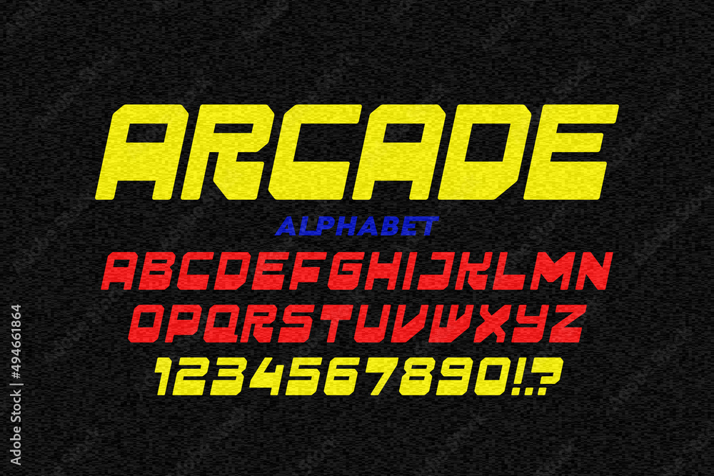 Arcade game retro style font design, alphabet letters and numbers ...