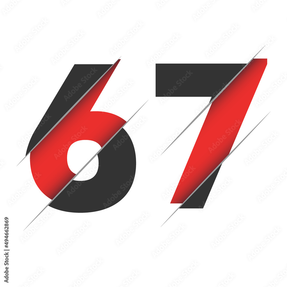 67 6 7 Number Logo Design with a Creative Cut and Black Circle ...