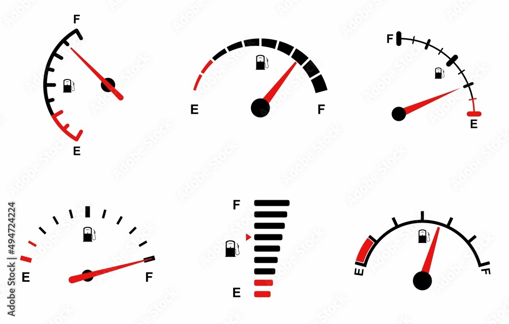 Fuel indicator for gas, petrol, gasoline, diesel level count. Set of ...