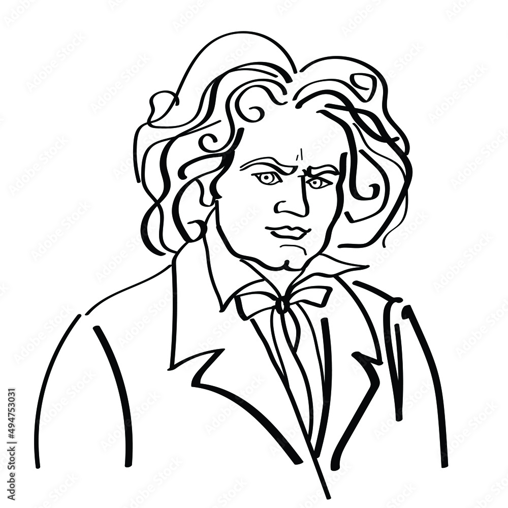 Ludwig van Beethoven, vector portrait. Black and white illustrations of ...