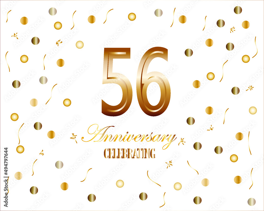Golden numbers, 56 years anniversary celebration on white background ...