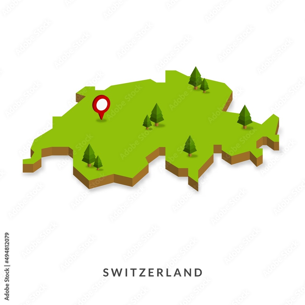Isometric Map of Switzerland. Simple 3D Map. Vector Illustration - EPS ...