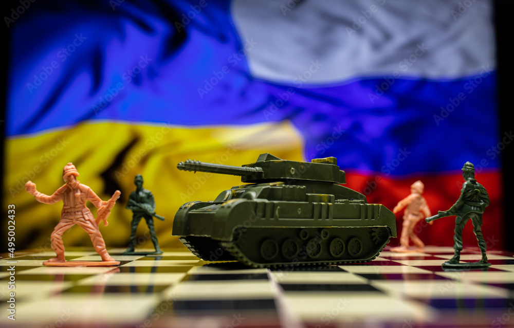 War between Russia and Ukraine, conceptual image of war using chess ...