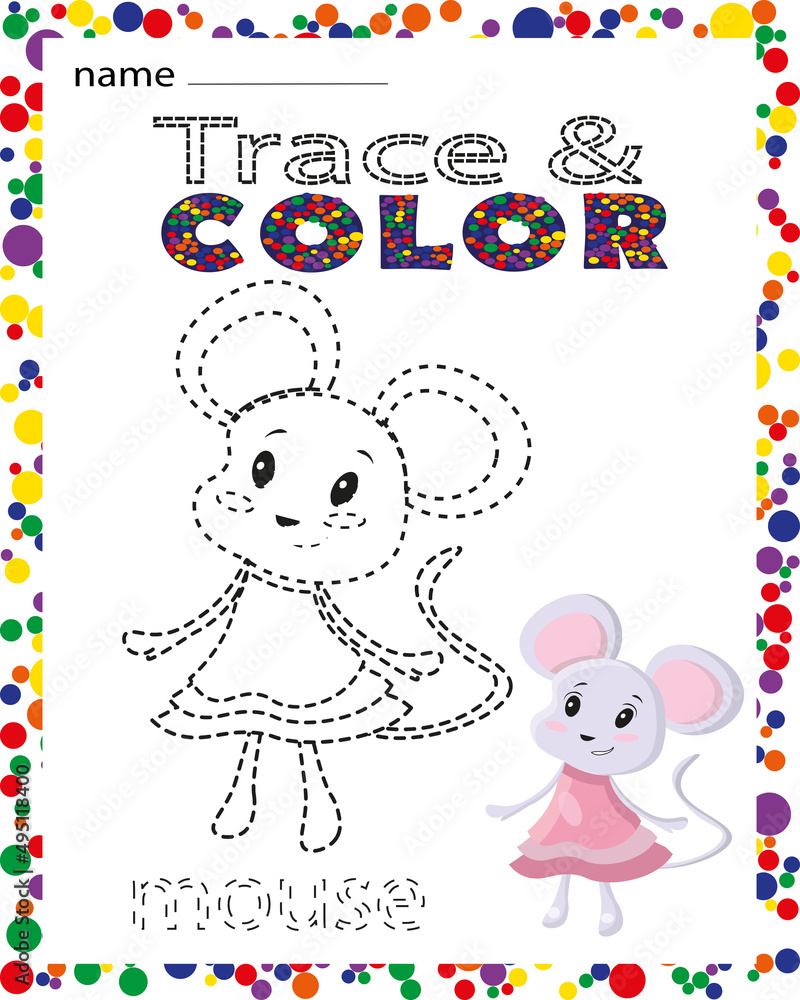 Vetor Mouse character vector illustration. Trace line and color page ...