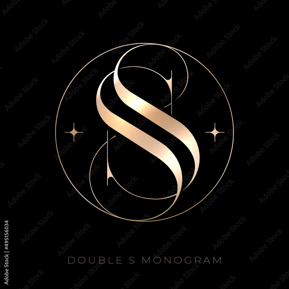 S and S letters with gold stars. Double S monogram consist of ...