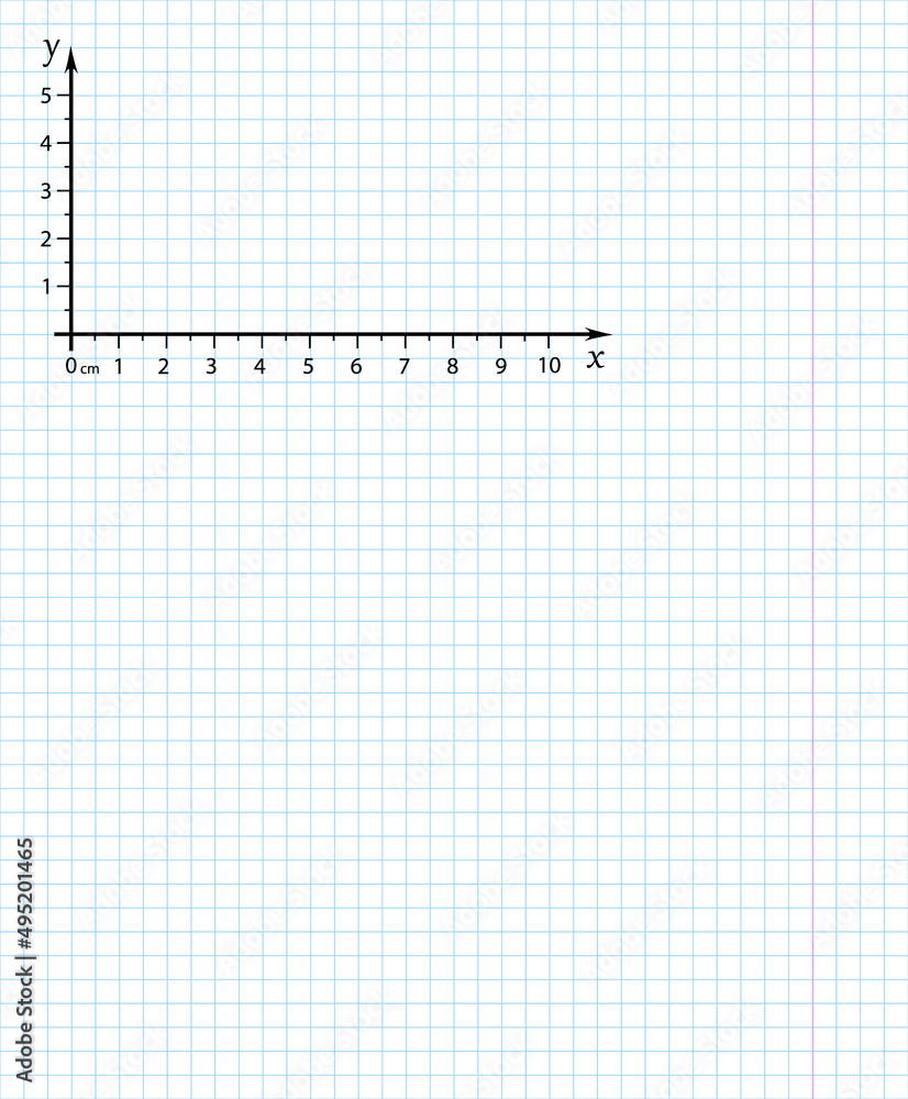 Cartesian coordinate system on a notebook sheet on a checkered grid ...