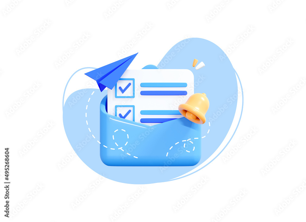 Checklist or report document send in envelope on email. Completed task ...