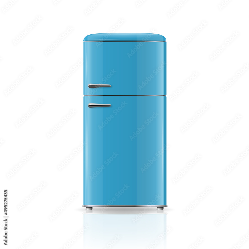 Vector 3d Realistic Blue Retro Vintage Fridge Icon Isolated on White ...