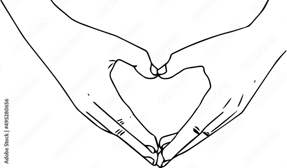 Stock-Vektorgrafik „outline sketch drawing two hands making love symbol ...