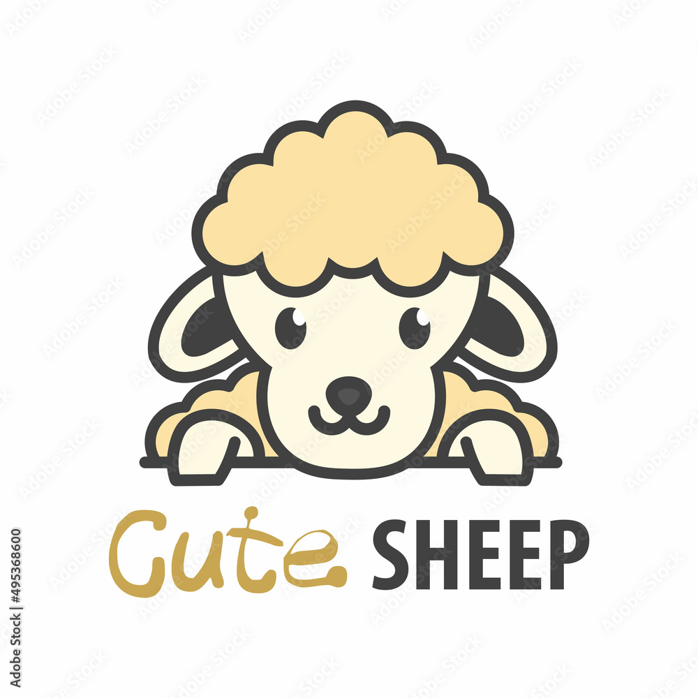 Vector Logo of сute funny smiling cartoon sheep. Modern humorous logo ...