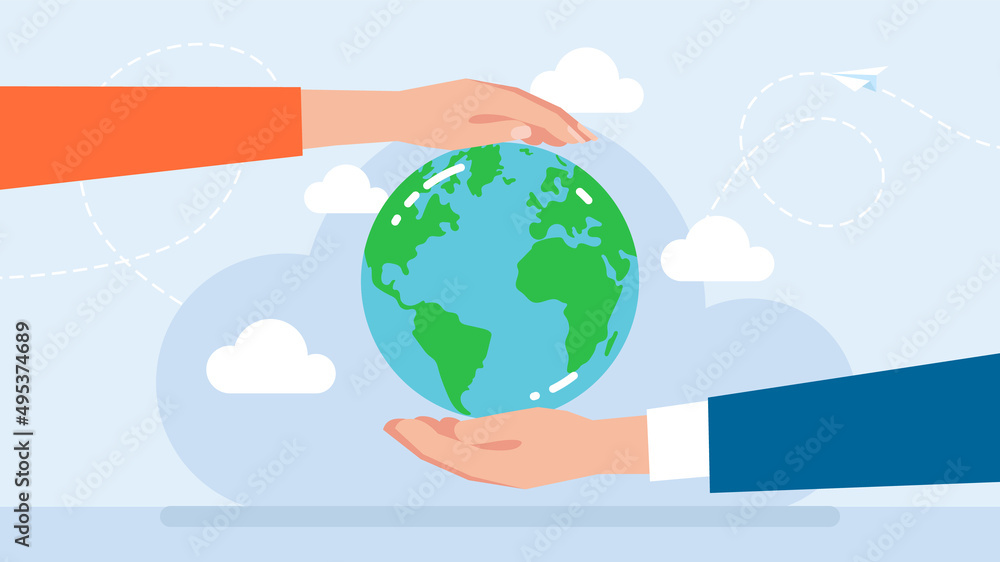 Saving the planet. Environmental protection. Flat illustration. Hands ...