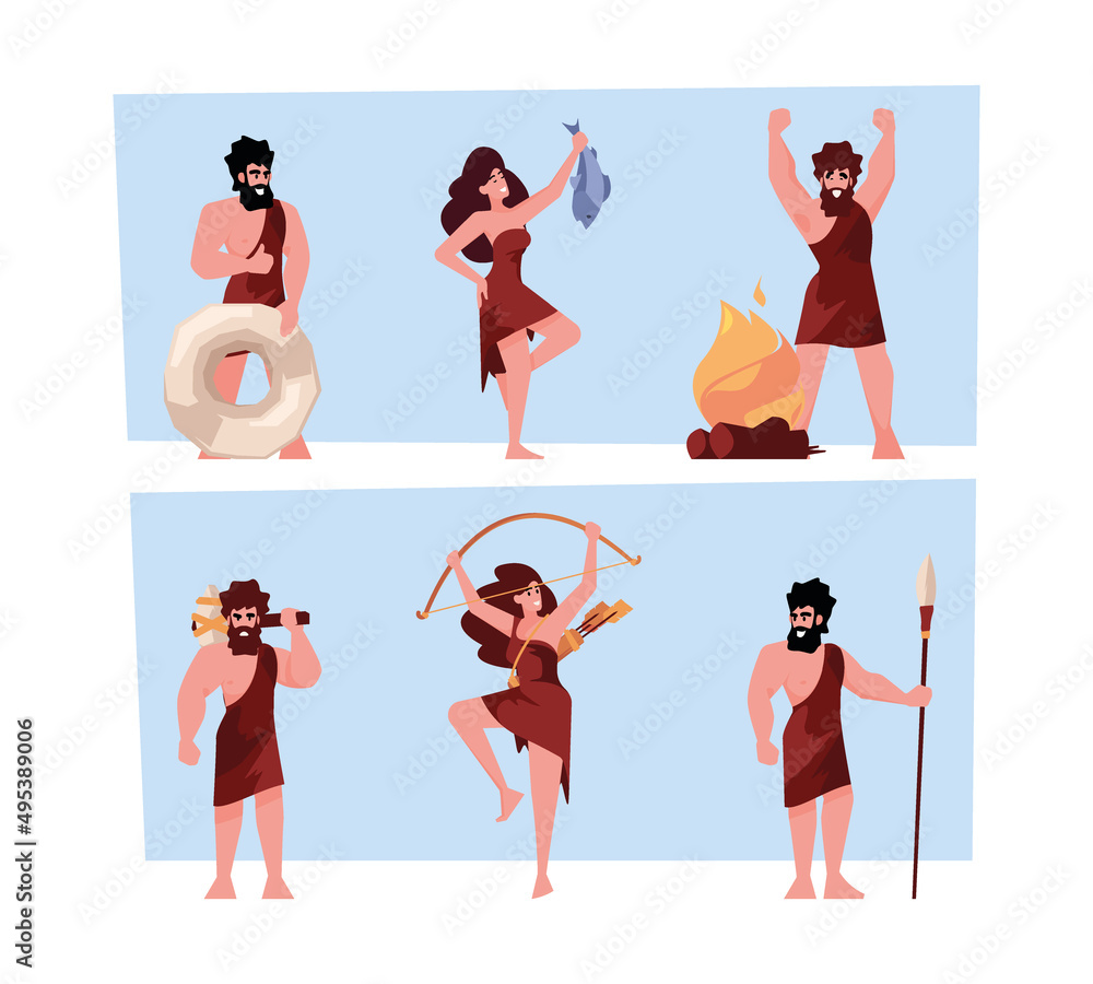 Cave people. History characters prehistoric period old hunters to ...